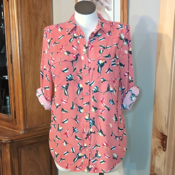 Woman Within | Tops | Sz 82 Woman Within Coral Floral Buttondown Shirt ...